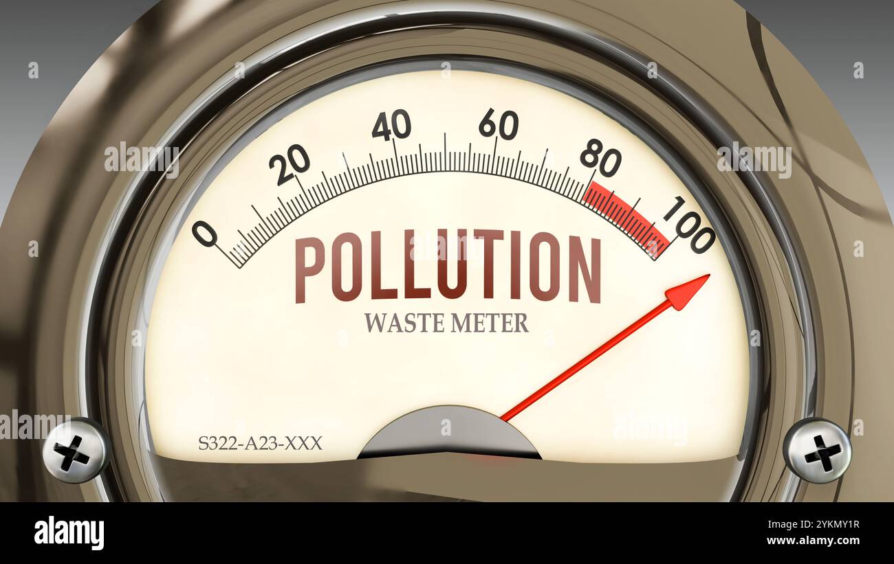 Pollution and waste meter that is hitting a full scale hi-res stock ...