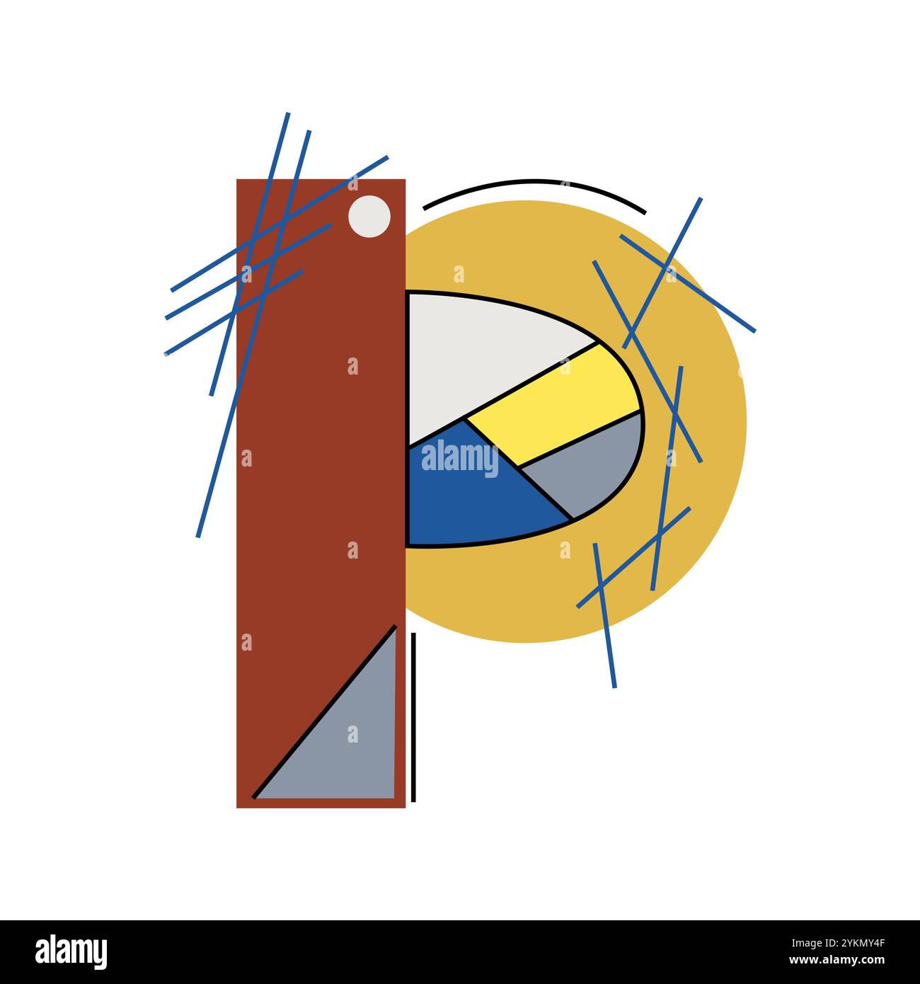 Alphabet letter P in Kandinsky style for your design, vector image ...