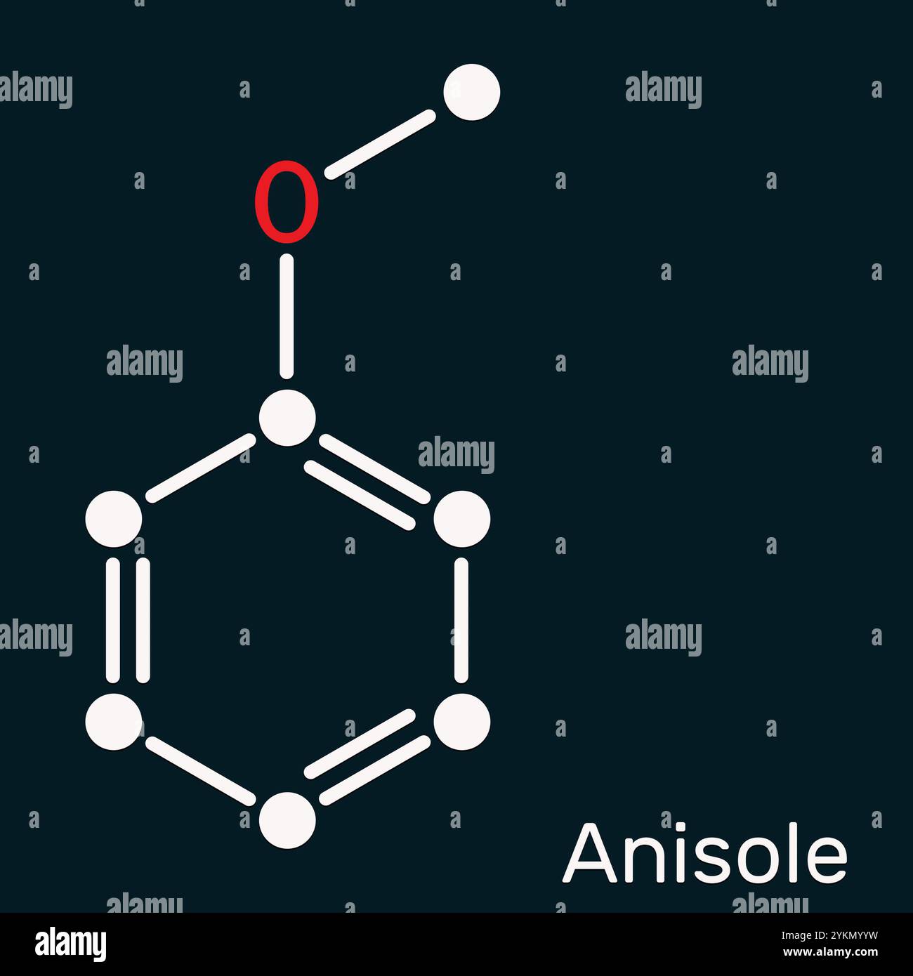 Anisole, methoxybenzene, methyl phenyl ether molecule. Skeletal chemical formula. Illustration ...