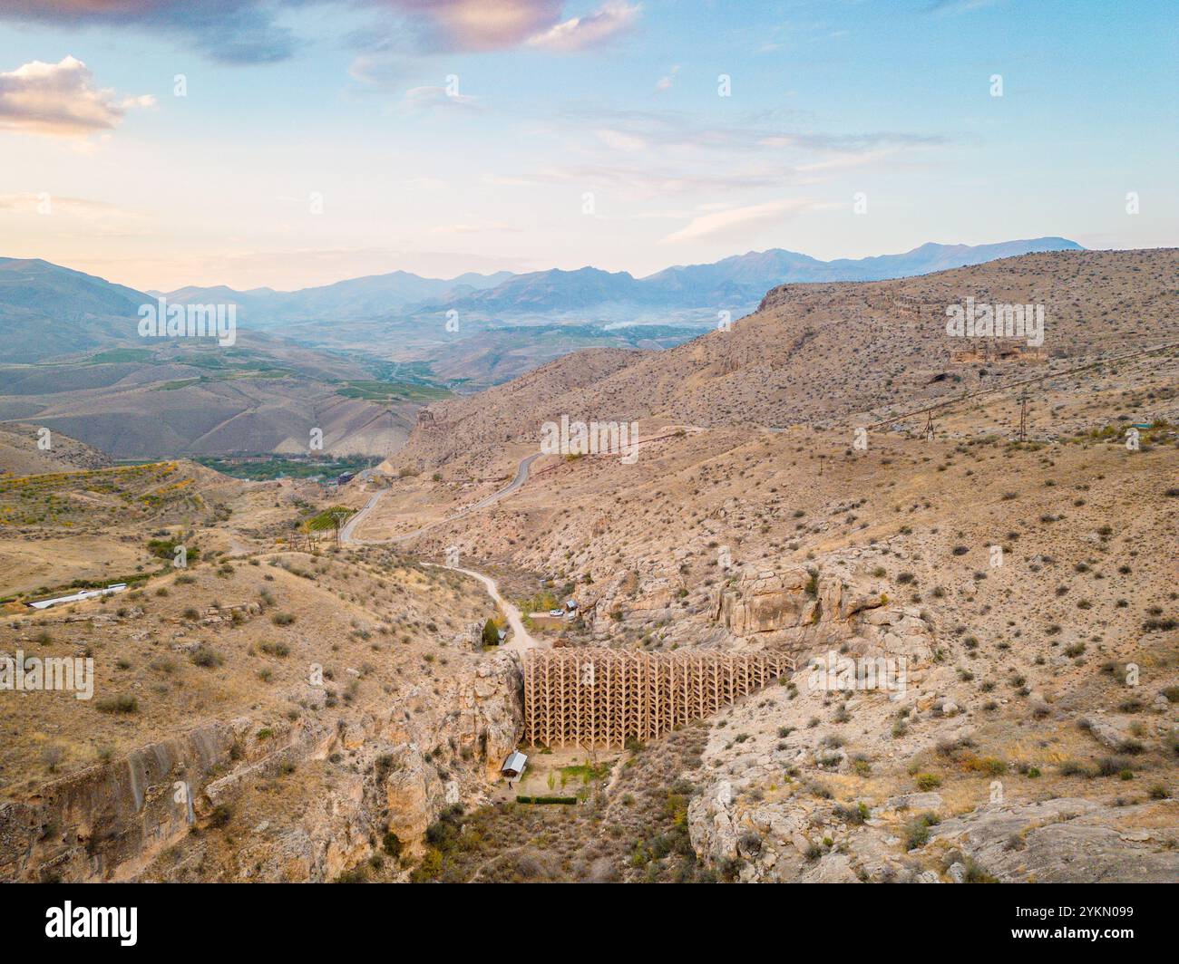 Aerial landscape view authentic mudflow control dam in Areni village ...