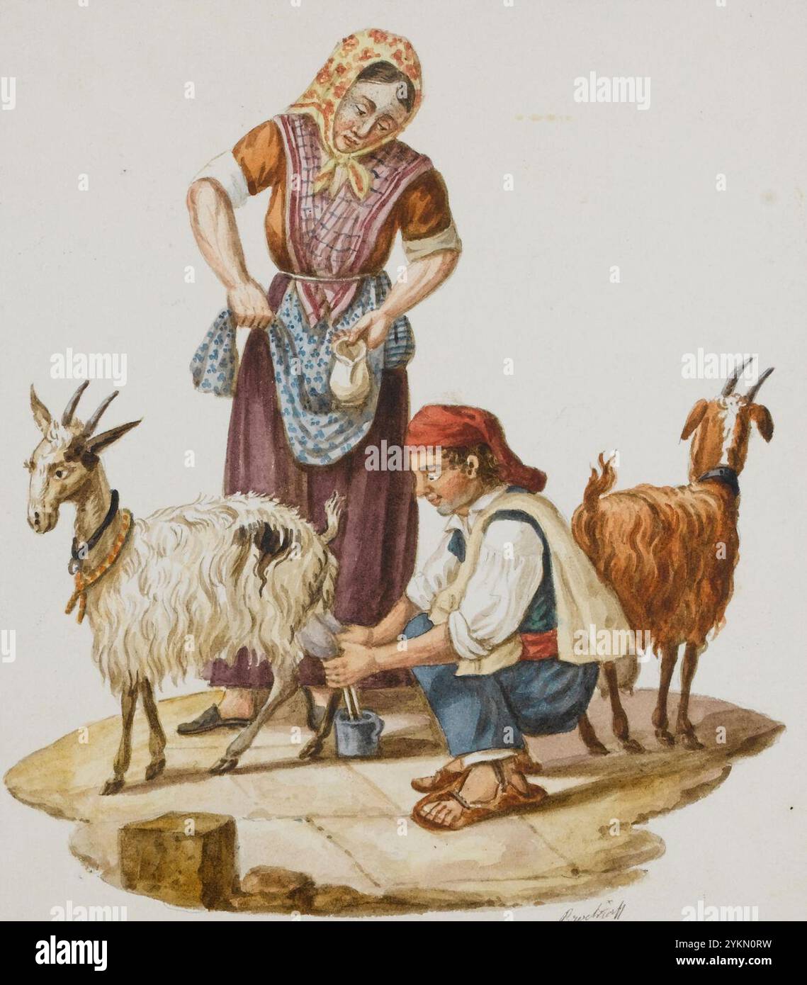 Charles de Brocktorff - A Maltese goatherd milking the goat for a ...