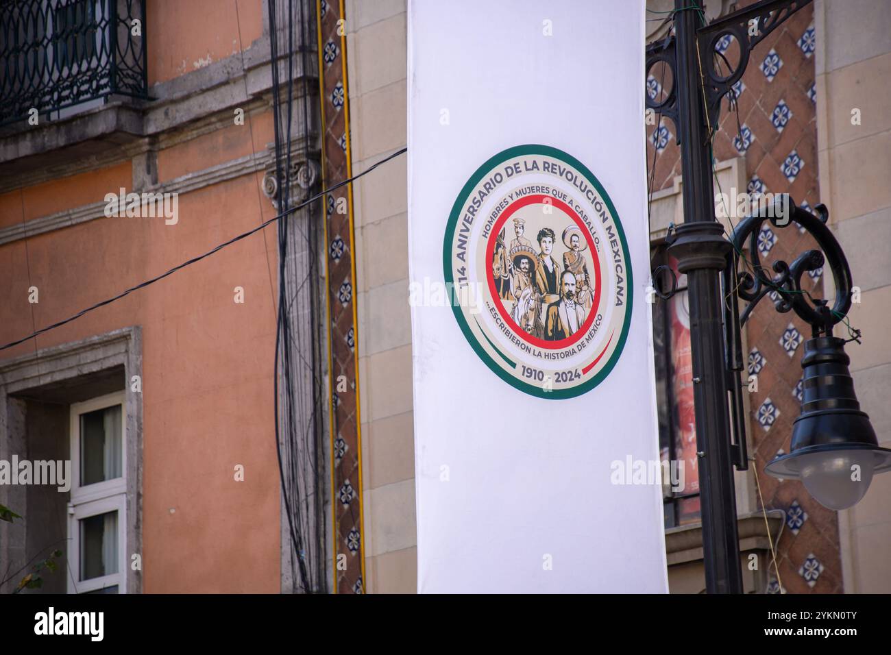 Mexican Revolution Day flag. Translation: 114th Anniversary of the ...