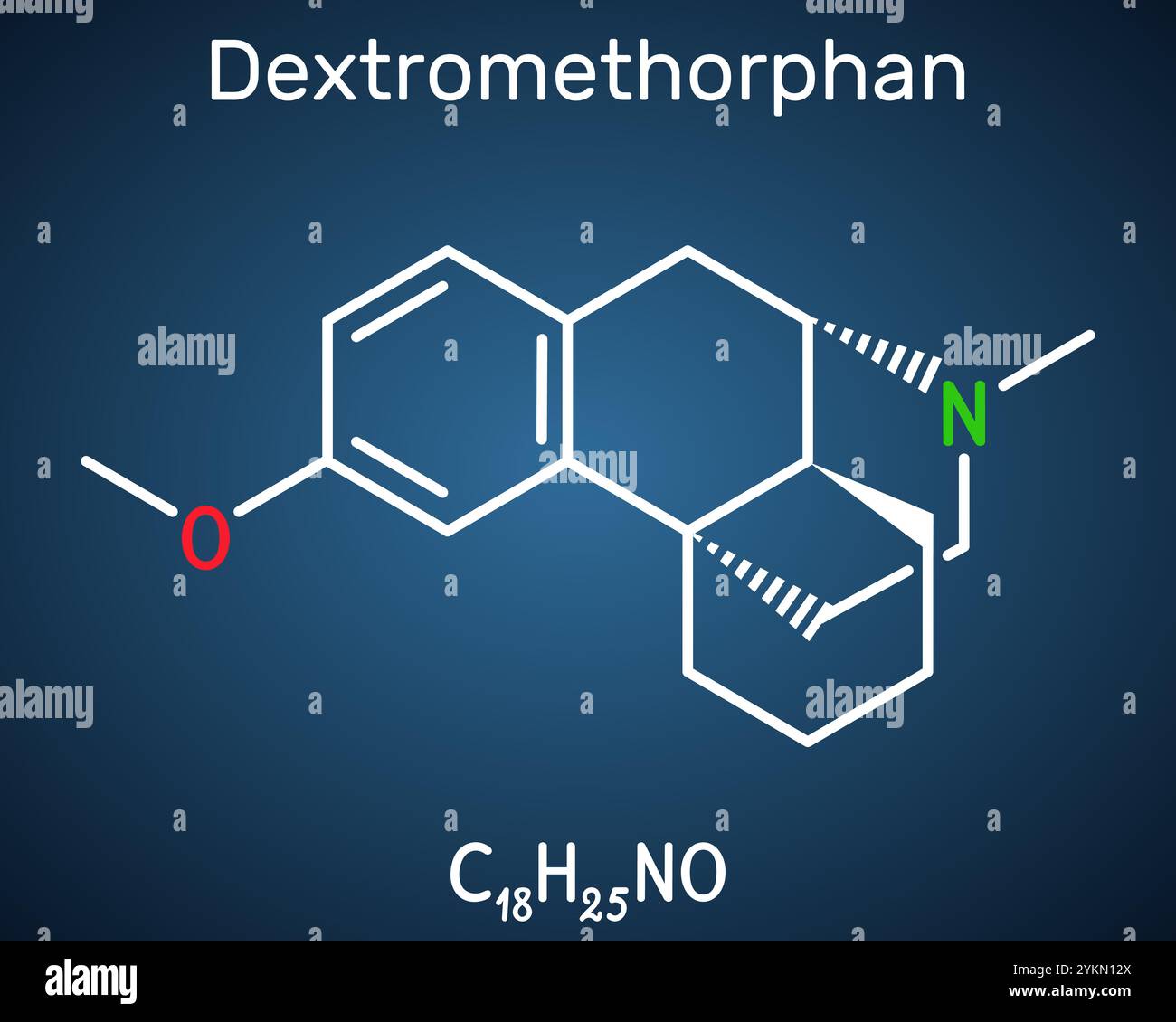 Dextromethorphan Dxm Molecule Antitussive Drug Structural Chemical Formula Dark Blue