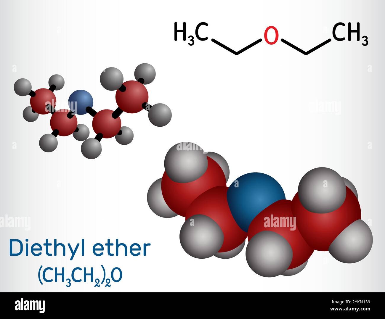 Diethyl ether, ethoxyethane molecule. It is. Chemical structure and ...