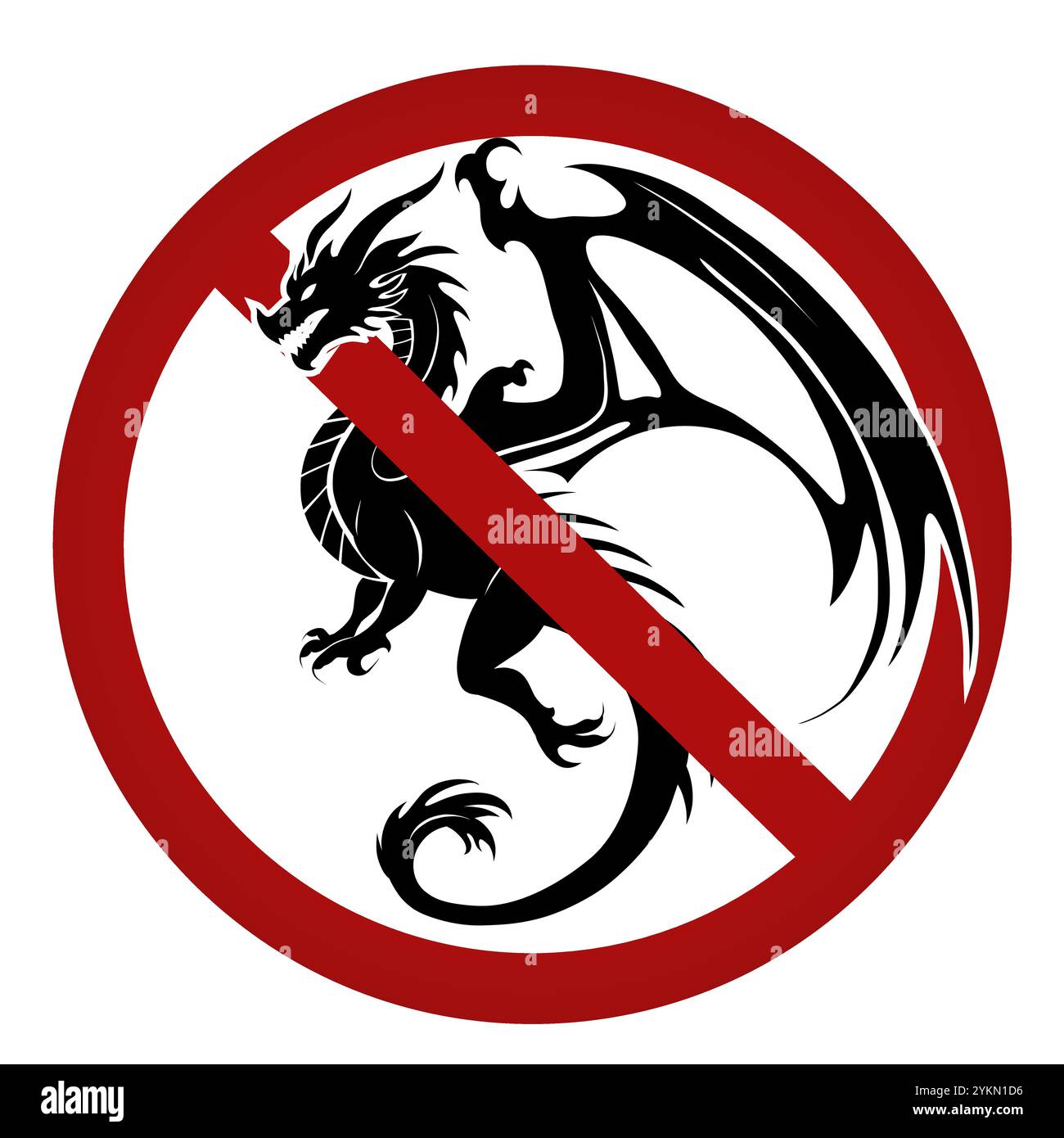Vector forbidden sign with black silhouette of dragon. Do not touch ...