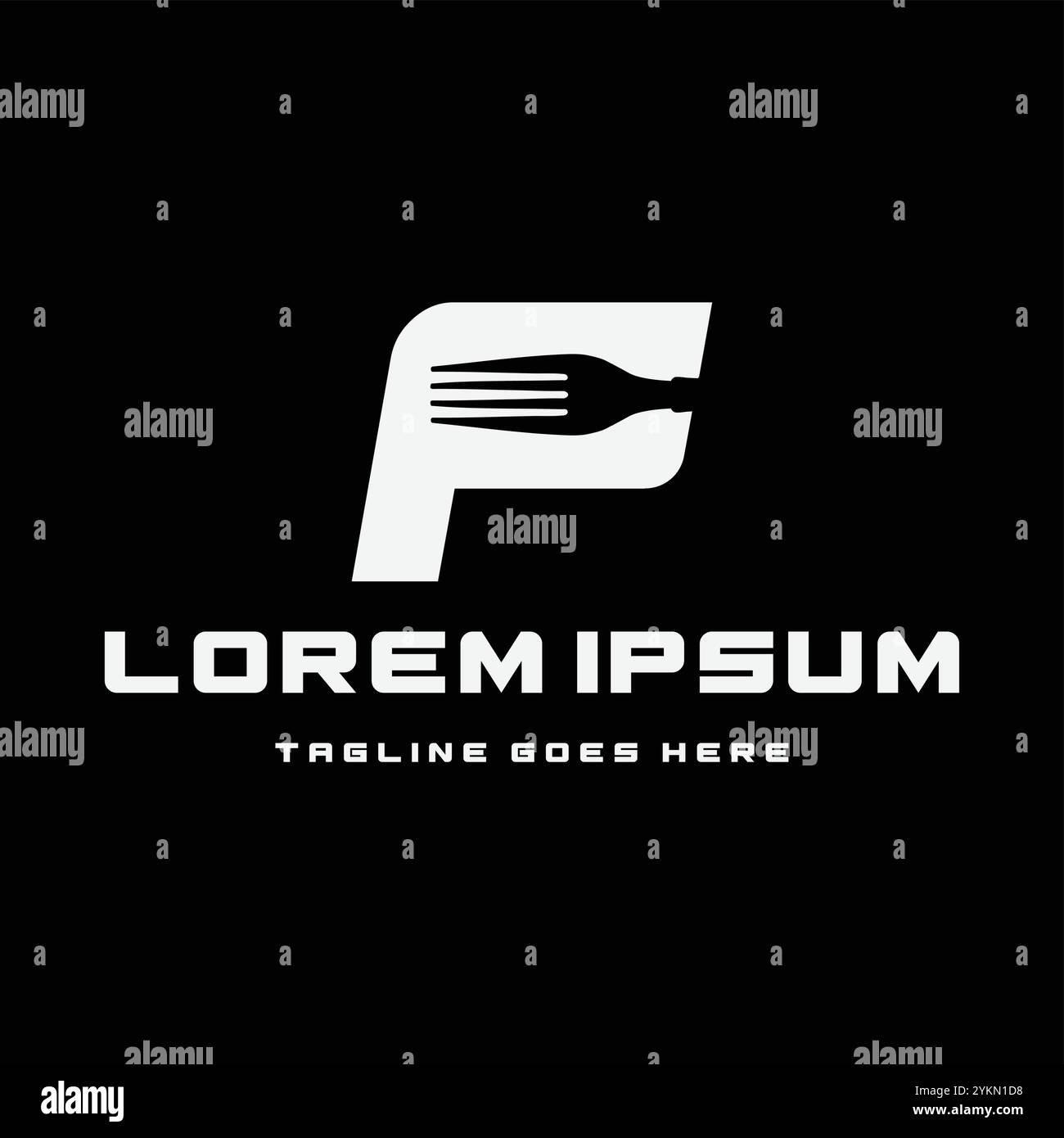 Initial Letter F with Fork for Fast Food Restaurant Service Icon Symbol ...