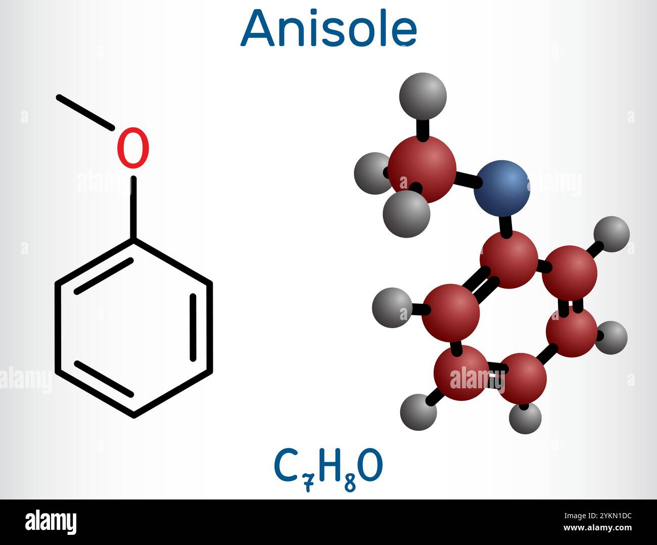 Anisole, methoxybenzene, methyl phenyl ether molecule. Structural chemical formula, molecule ...