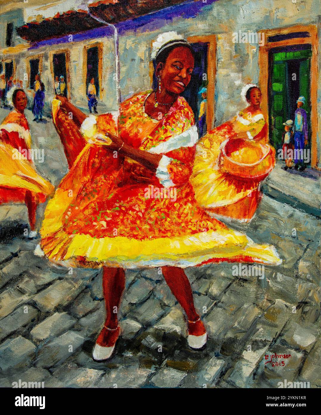 Colorful oil painting capturing the energy of a woman dancing in a ...