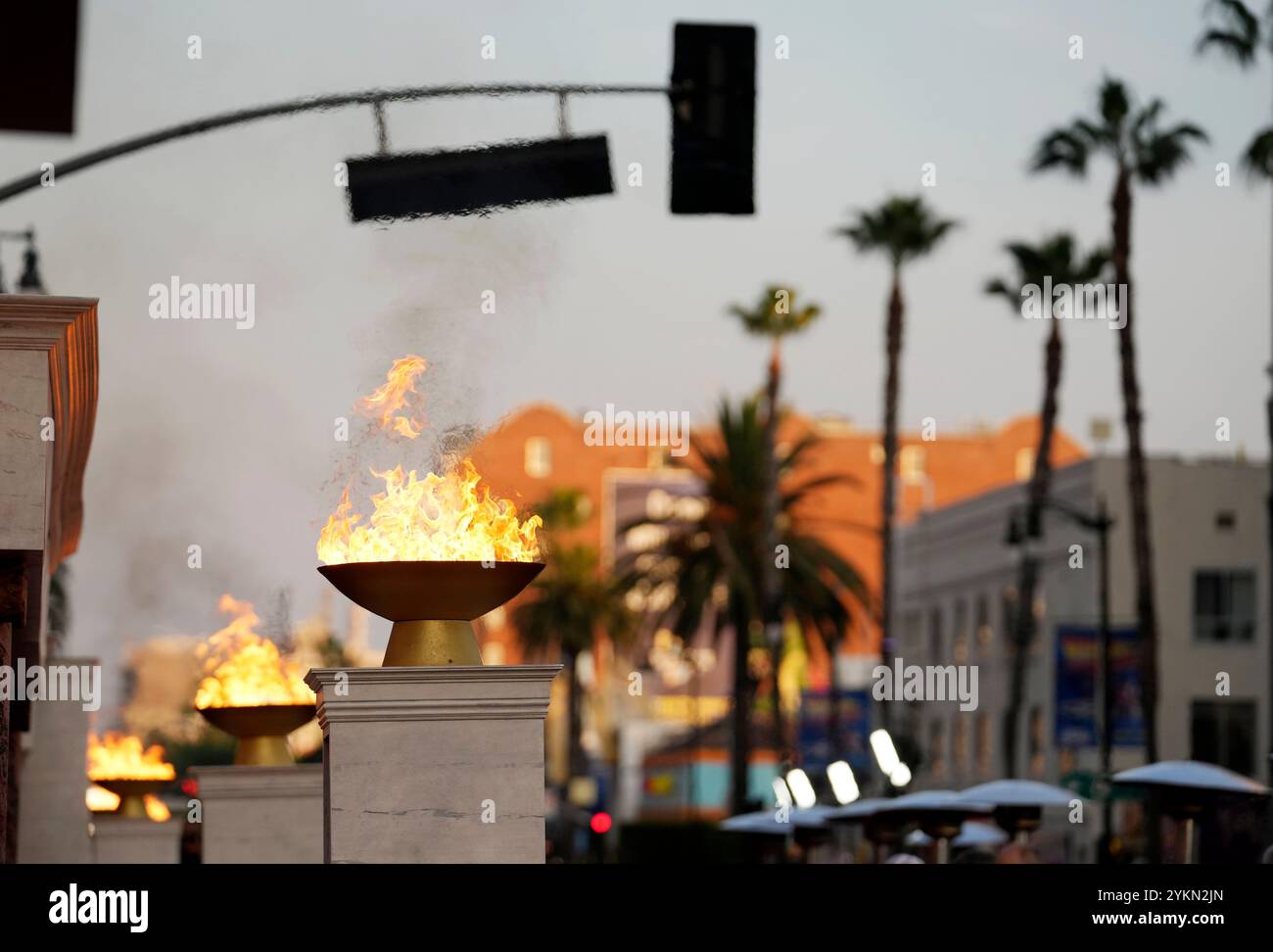 Roman-style fire torches are pictured at the premiere of the film ...