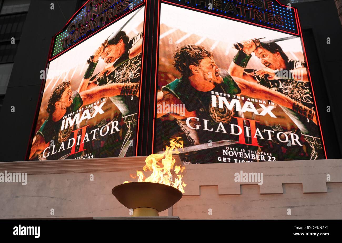 A Roman-style fire torch is pictured near advertisements for "Gladiator ...