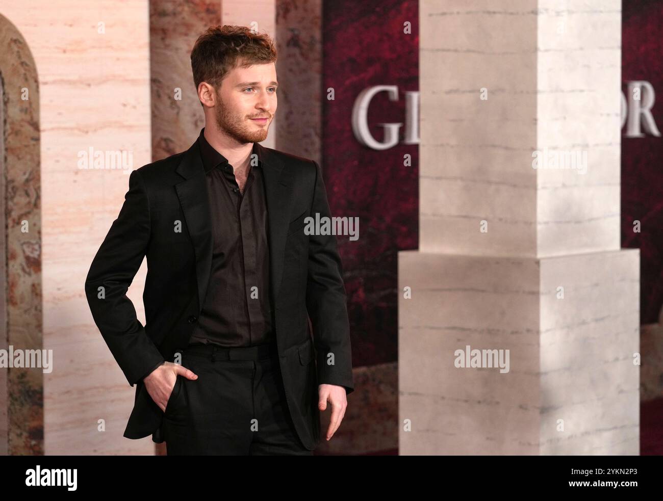 Fred Hechinger poses at the premiere of the film "Gladiator II" on ...