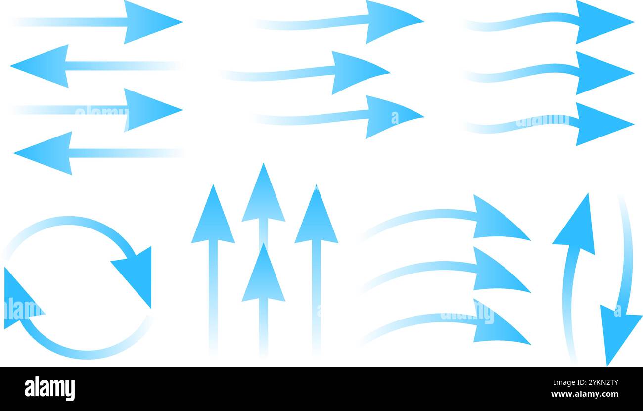 Flow arrows set. Blue air steam, ventilator or conditioner buttons ...