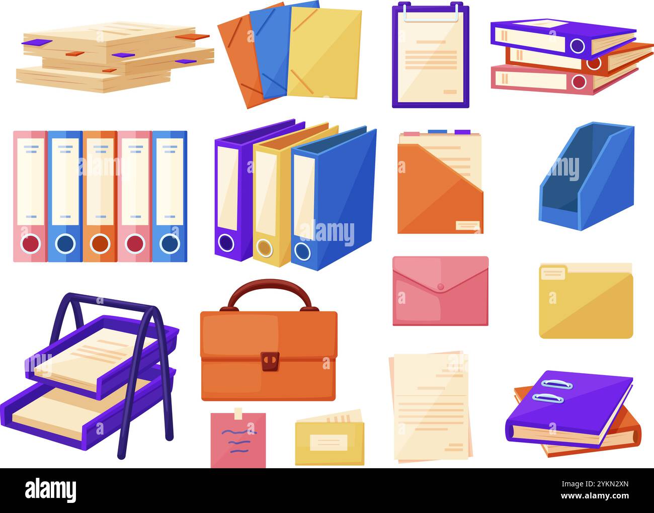 Office documents and folders. Paper management system elements ...