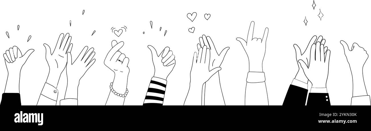 Doodle sketch hands up gestures comic icons silhouettes vector set ...