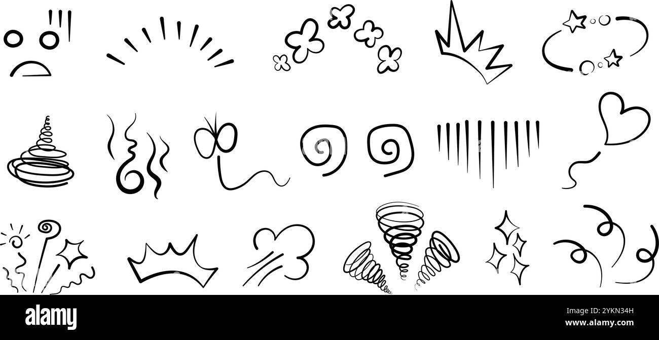 Manga or anime comic emoticon element graphic effects hand drawn doodle ...
