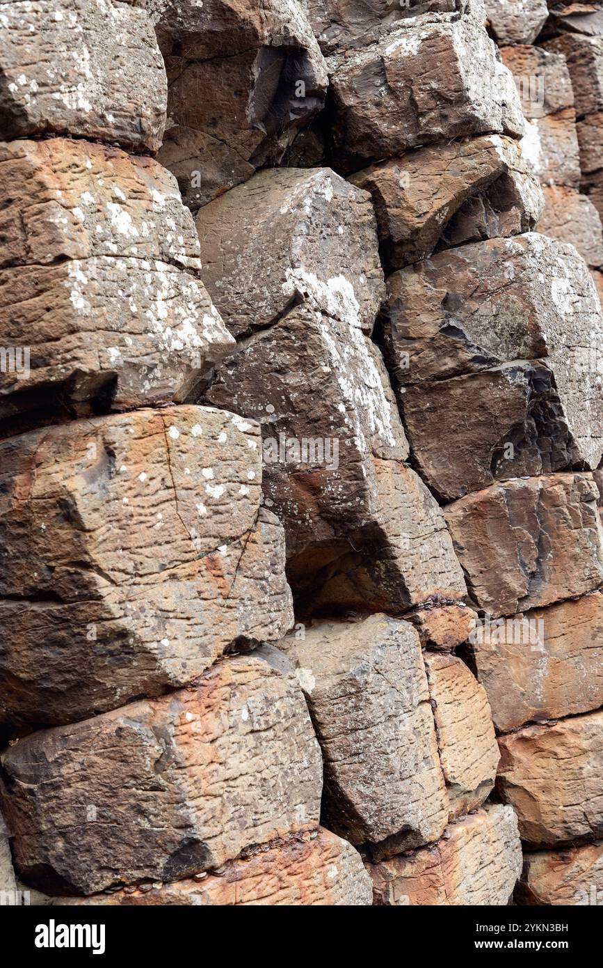 Detailed view of Giant Causeway basalt columns, showing worn edges ...