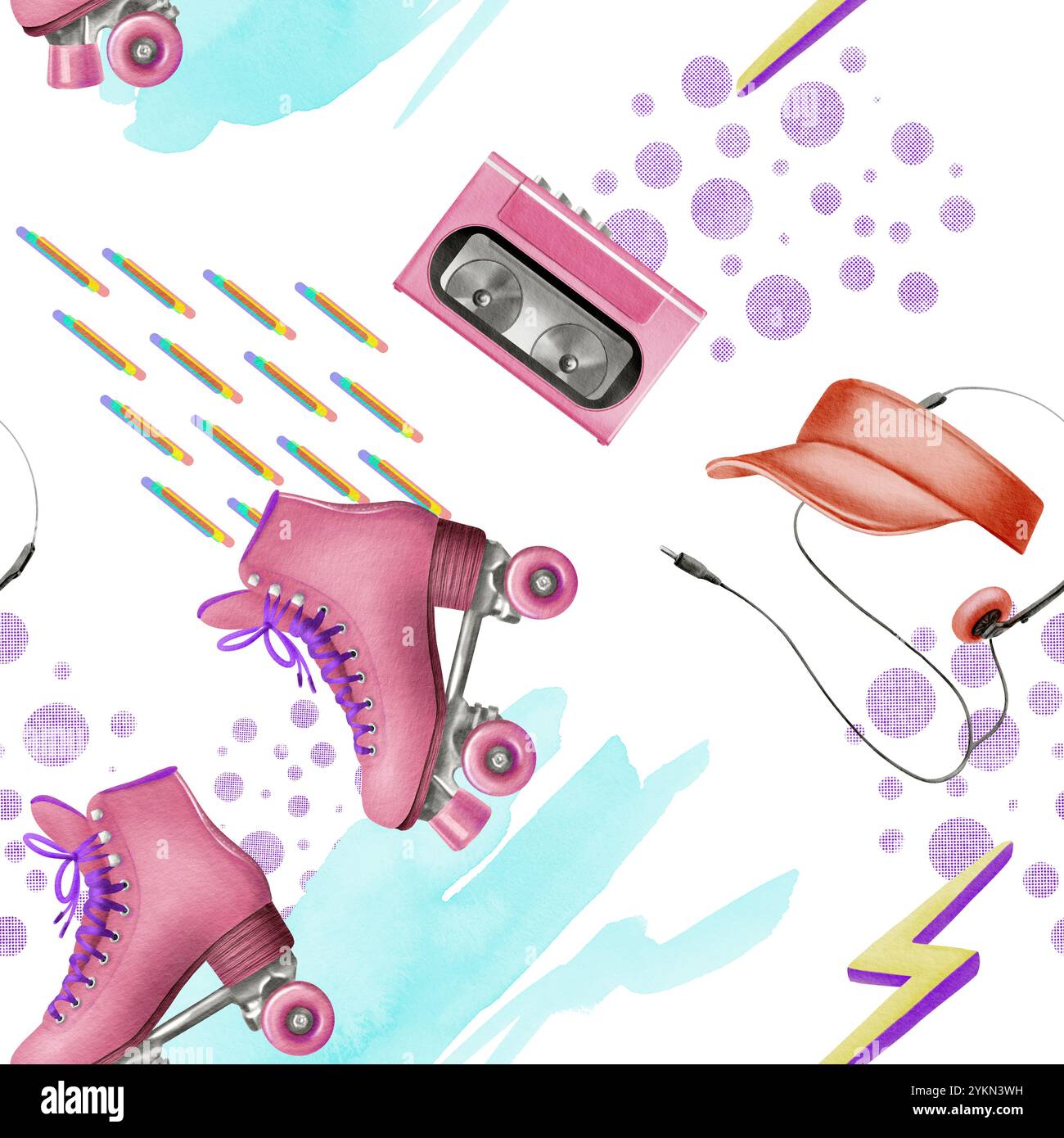 Seamless pattern in 80's,90's style from retro player with headphones ...