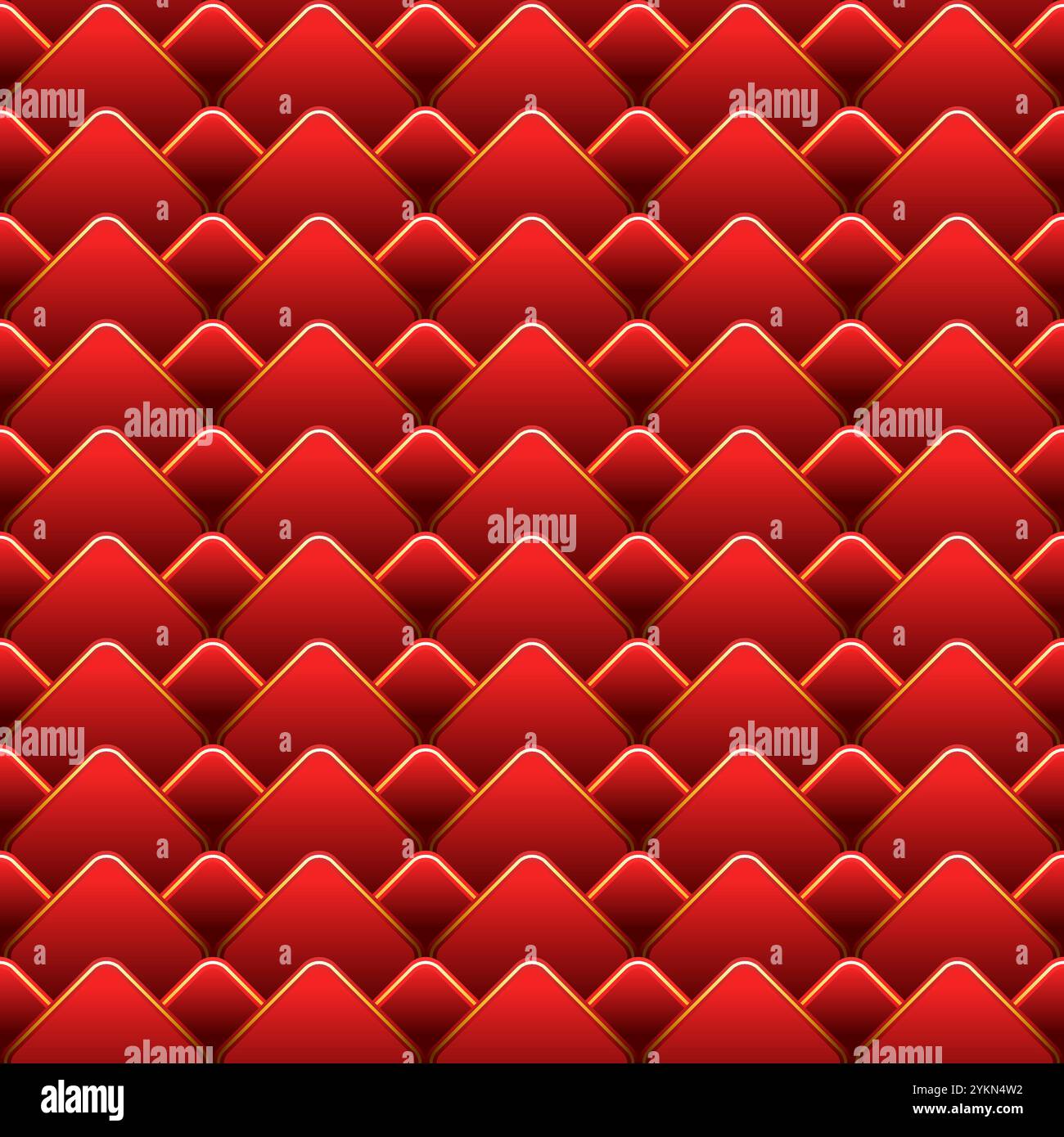 seamless pattern of overlapping red squares with thin gold borders, creating a dynamic and ...
