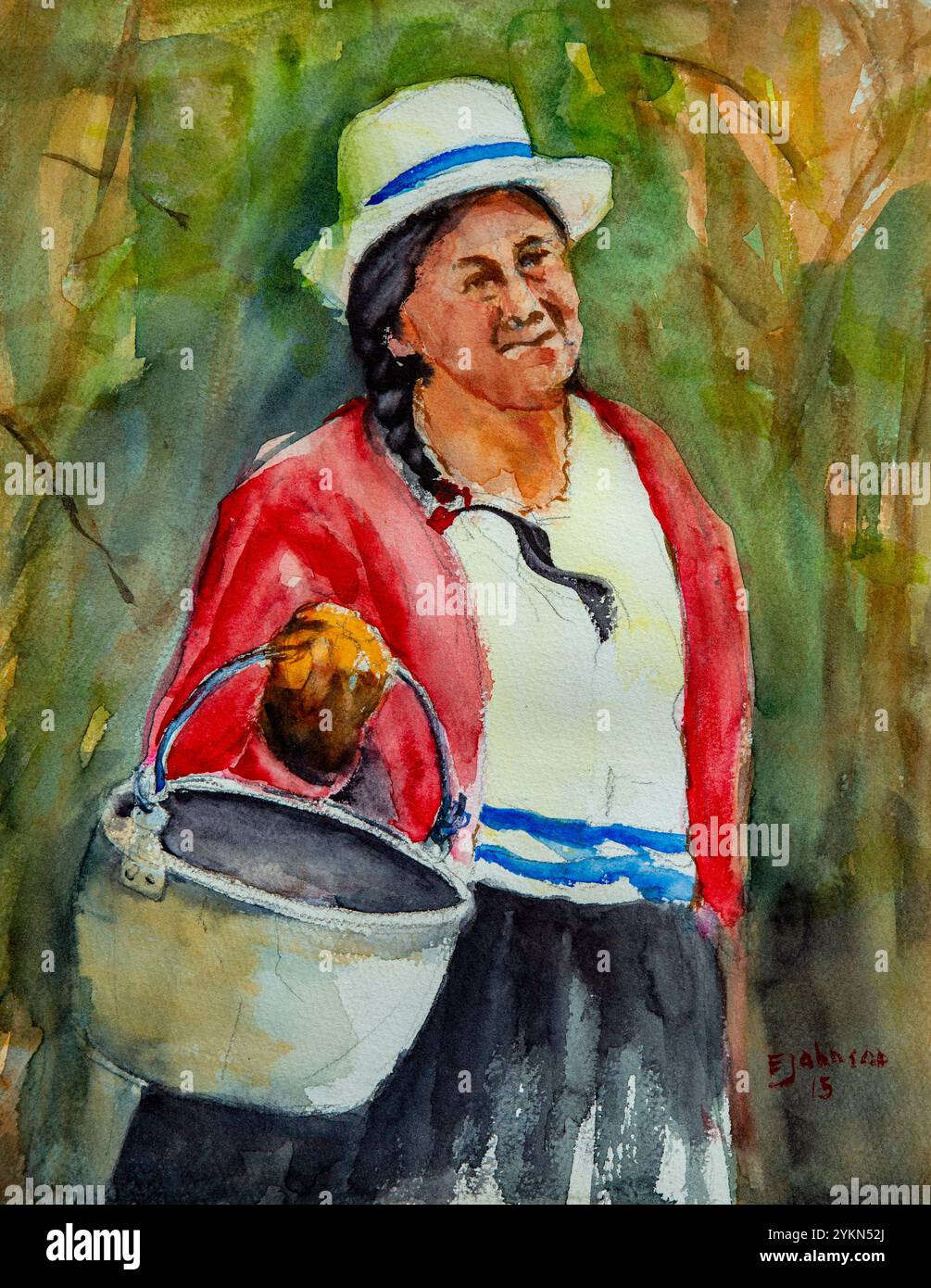 Watercolor painting of an indigenous woman wearing traditional clothing ...