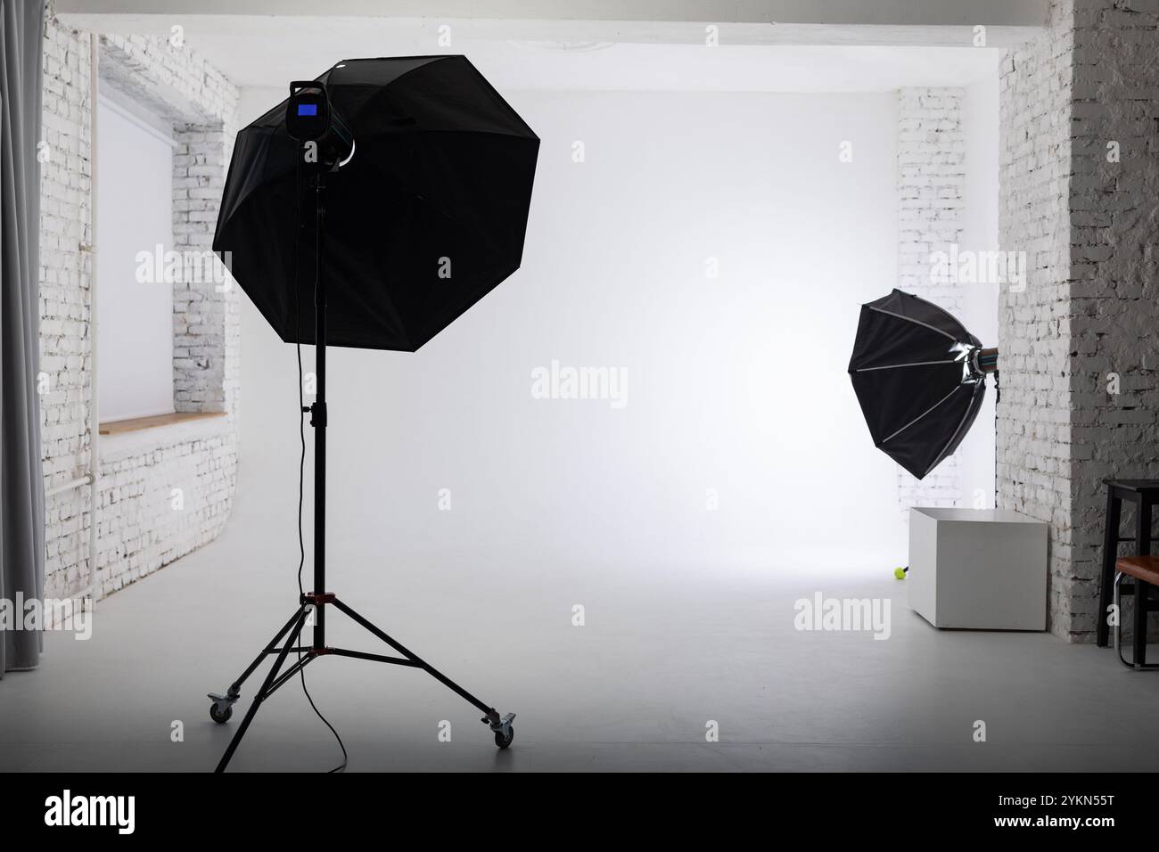 Clear white cyclorama. Light background with with professional lighting ...
