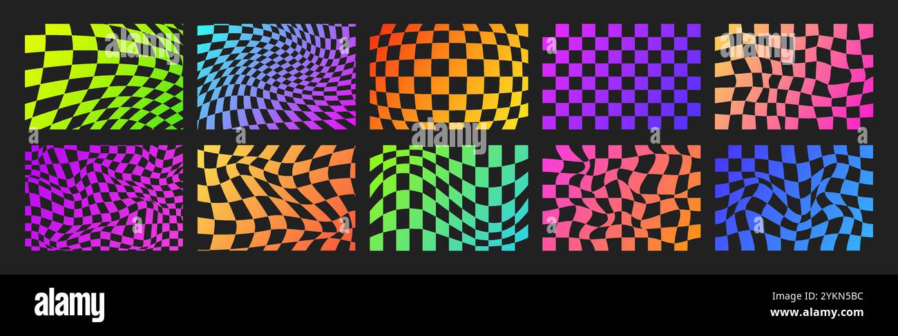 Psychedelic Checkerboard. Neon Groovy hippie 70s backgrounds set. Trippy checkered wallpaper ...