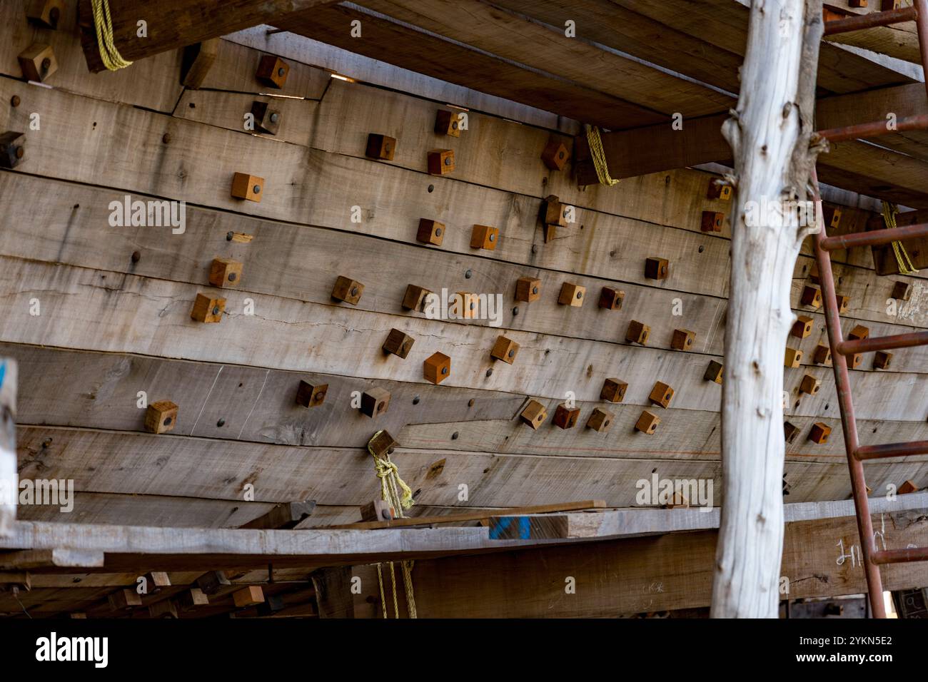 Wooden framework and scaffolding on a construction site, showing the ...