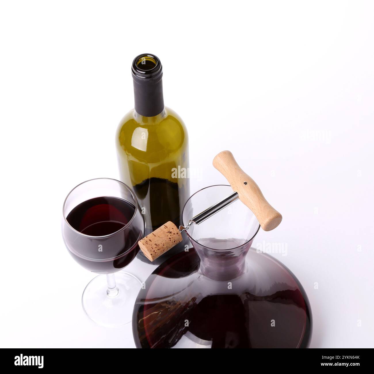 decanter, bottle and glass with red wine top view Stock Photo - Alamy