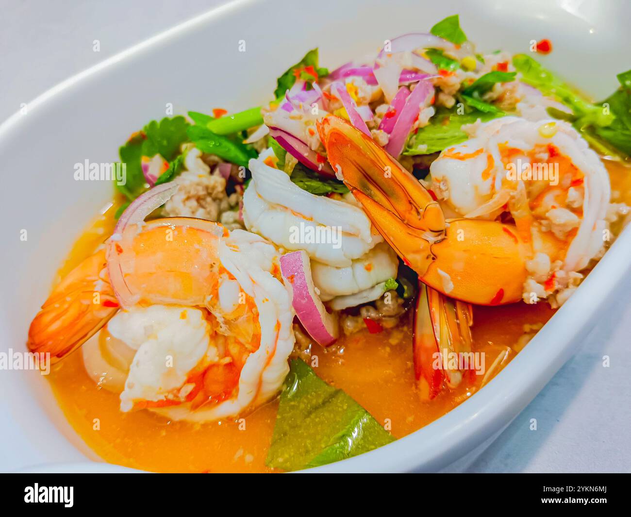 Fresh shrimp salad (yum kung sod),Thai food in restaurant Stock Photo ...