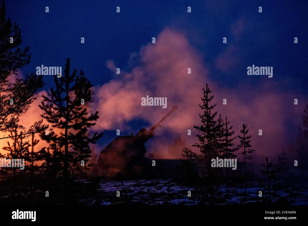 Smoke fills the air during live firing of the British Army's new Archer ...