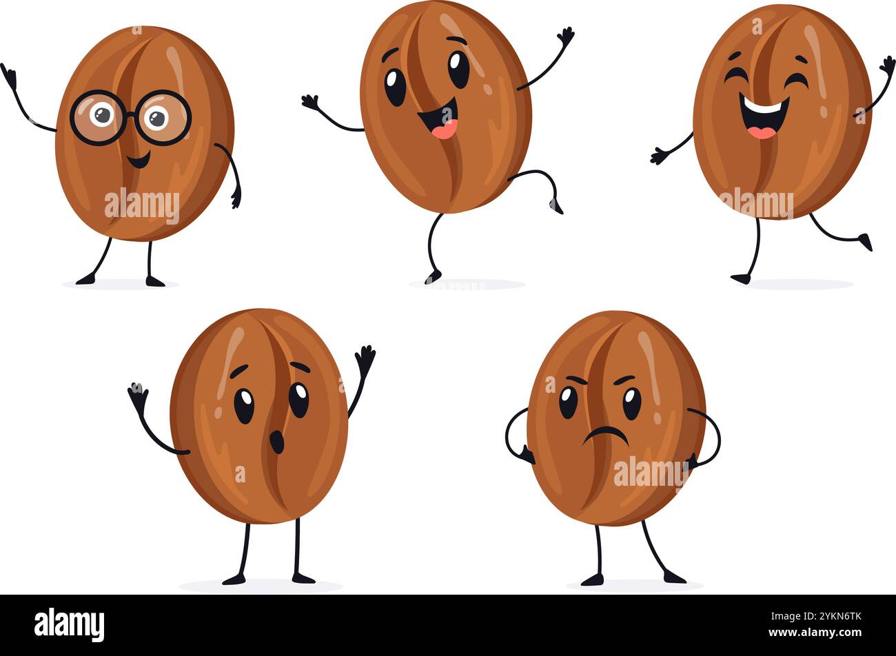 Coffee bean mascot. Beans emoji cafe mascot cute cartoon characters ...