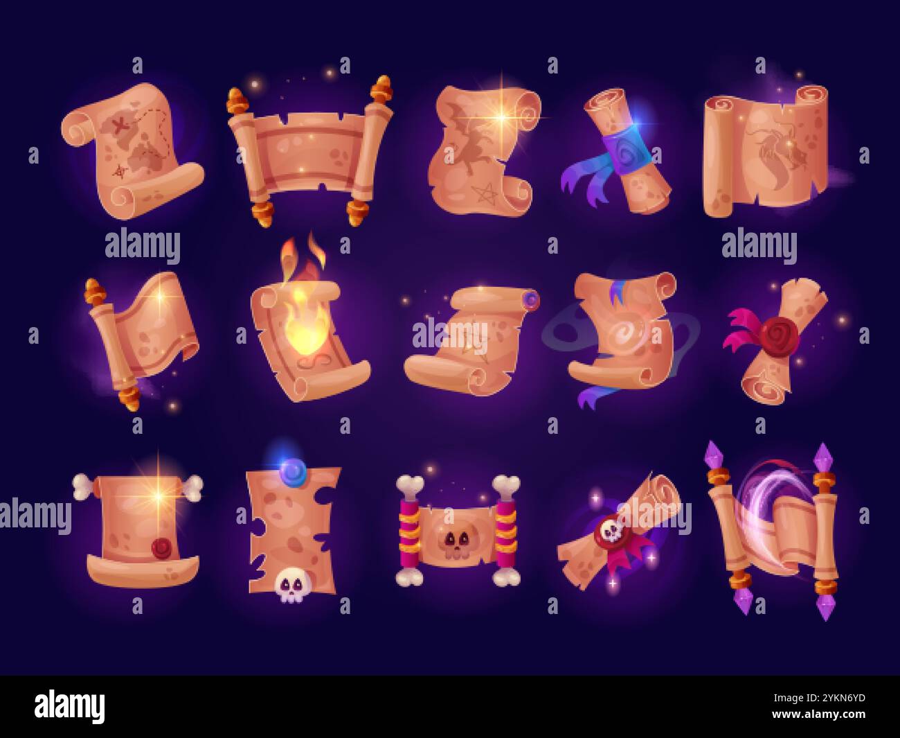 Magic scroll parchments. Witchcraft magical scrolls, sacred scripture ...