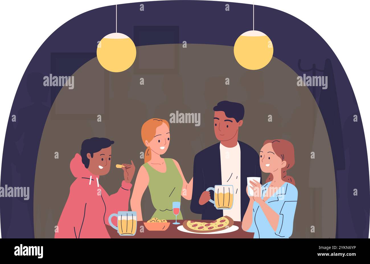 Woman with friends eating in pub Stock Vector Images - Alamy