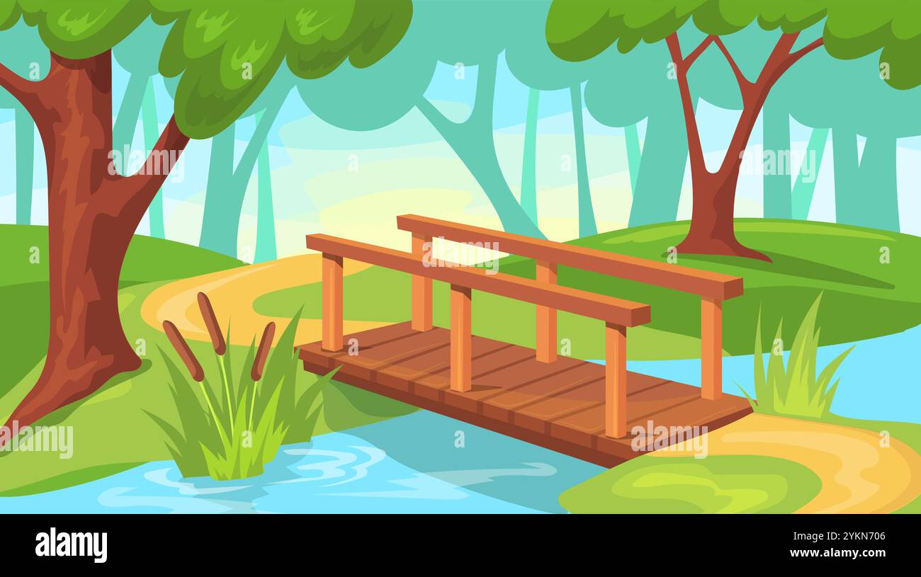 Wooden bridge over mountain river Stock Vector Images - Alamy