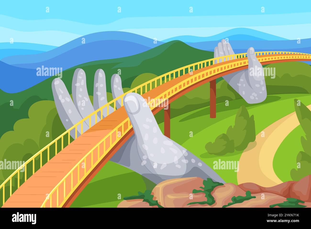 Vietnam bridge. Vietnamese touristic places, golden bridges in danang ...