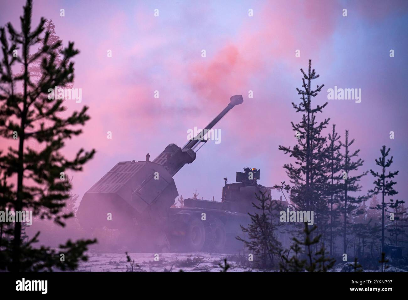 Smoke fills the air during live firing of the British Army's new Archer ...
