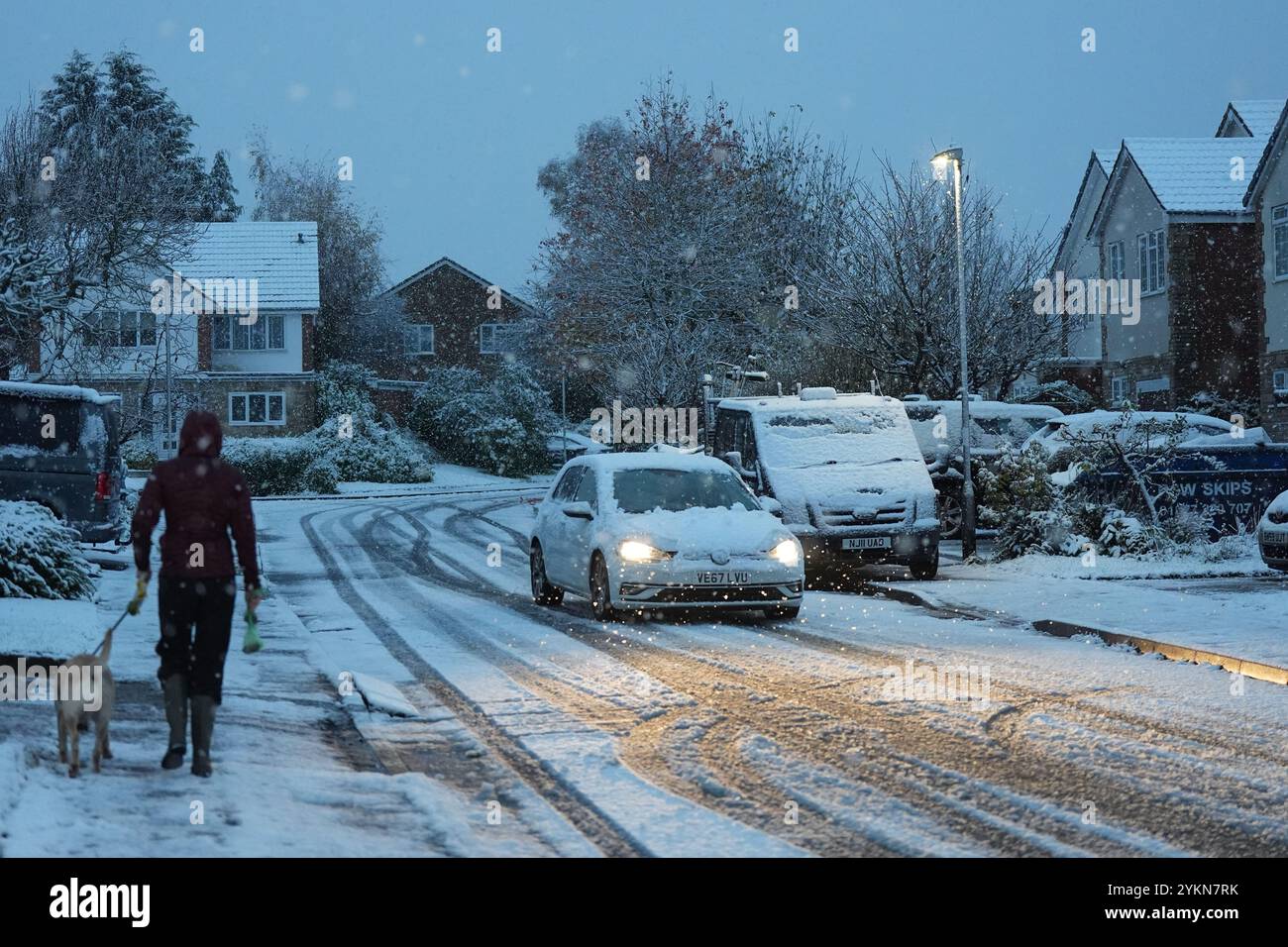 A person walks their dog through snow in Warwick. The UK is bracing for ...