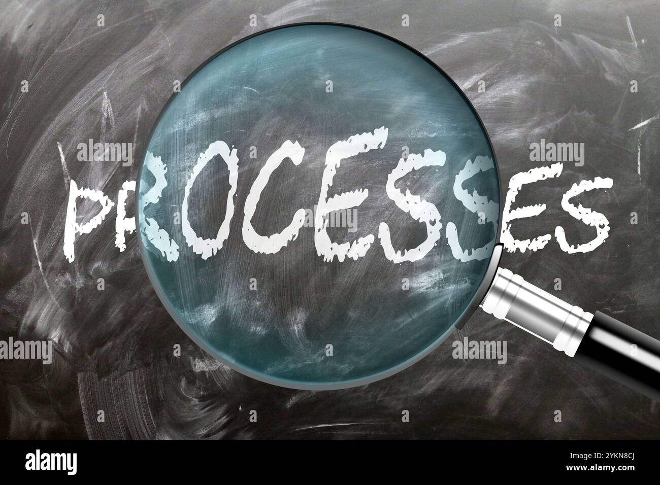 Processes - learn, study and inspect it. Taking a closer look at processes. A magnifying glass ...