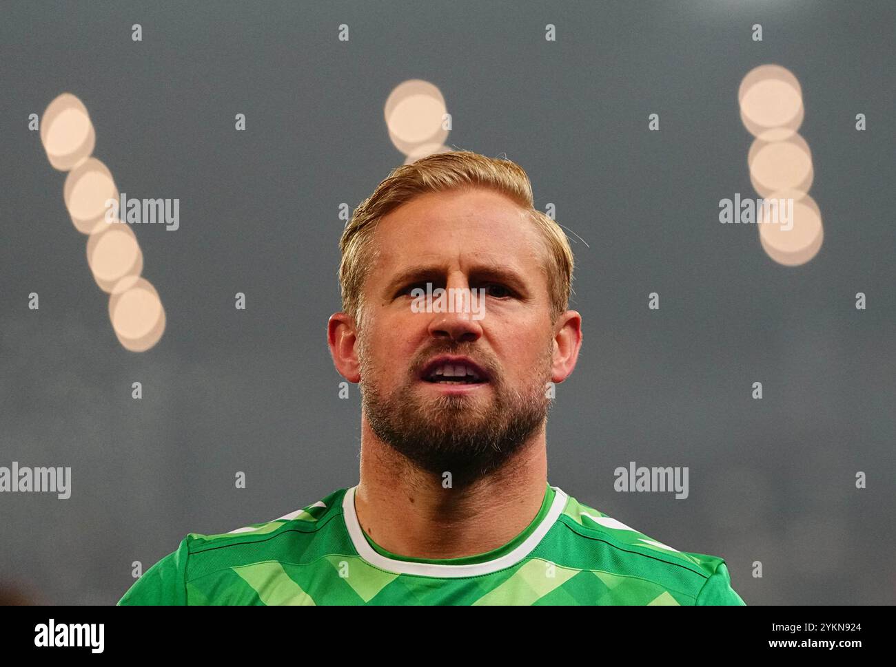 November 18 2024: Kasper Schmeichel of Denmark looks on during a UEFA ...