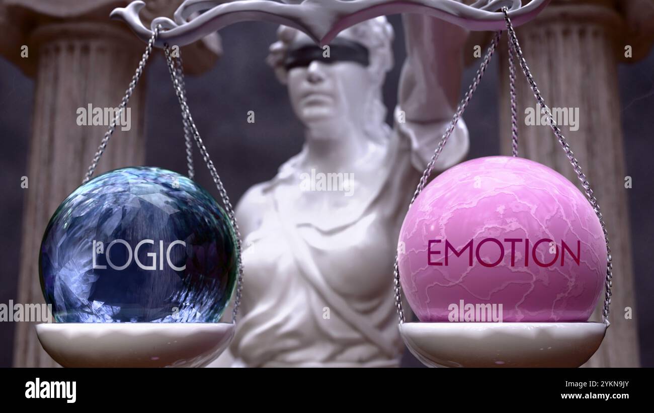 Logic or Emotion as a choice, two options to choose from. Greek statue ...