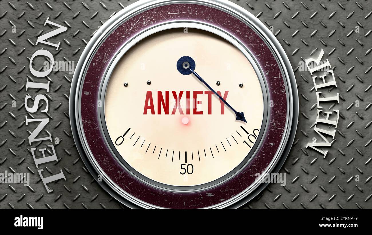 Anxiety and Tension that is hitting a full scale, showing a very high ...