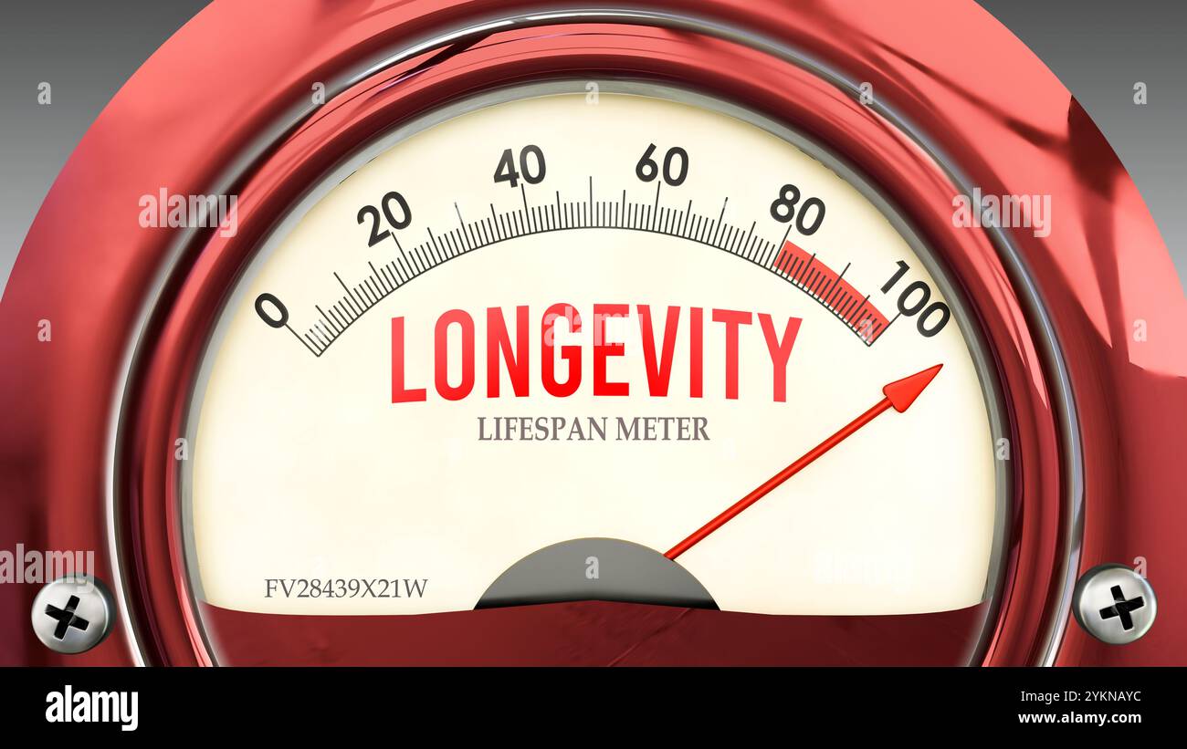 Longevity and lifespan meter that is hitting a full scale hi-res stock ...