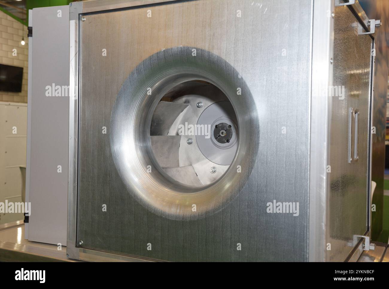 A close-up on a clean external, outside unit of the air conditioner ...