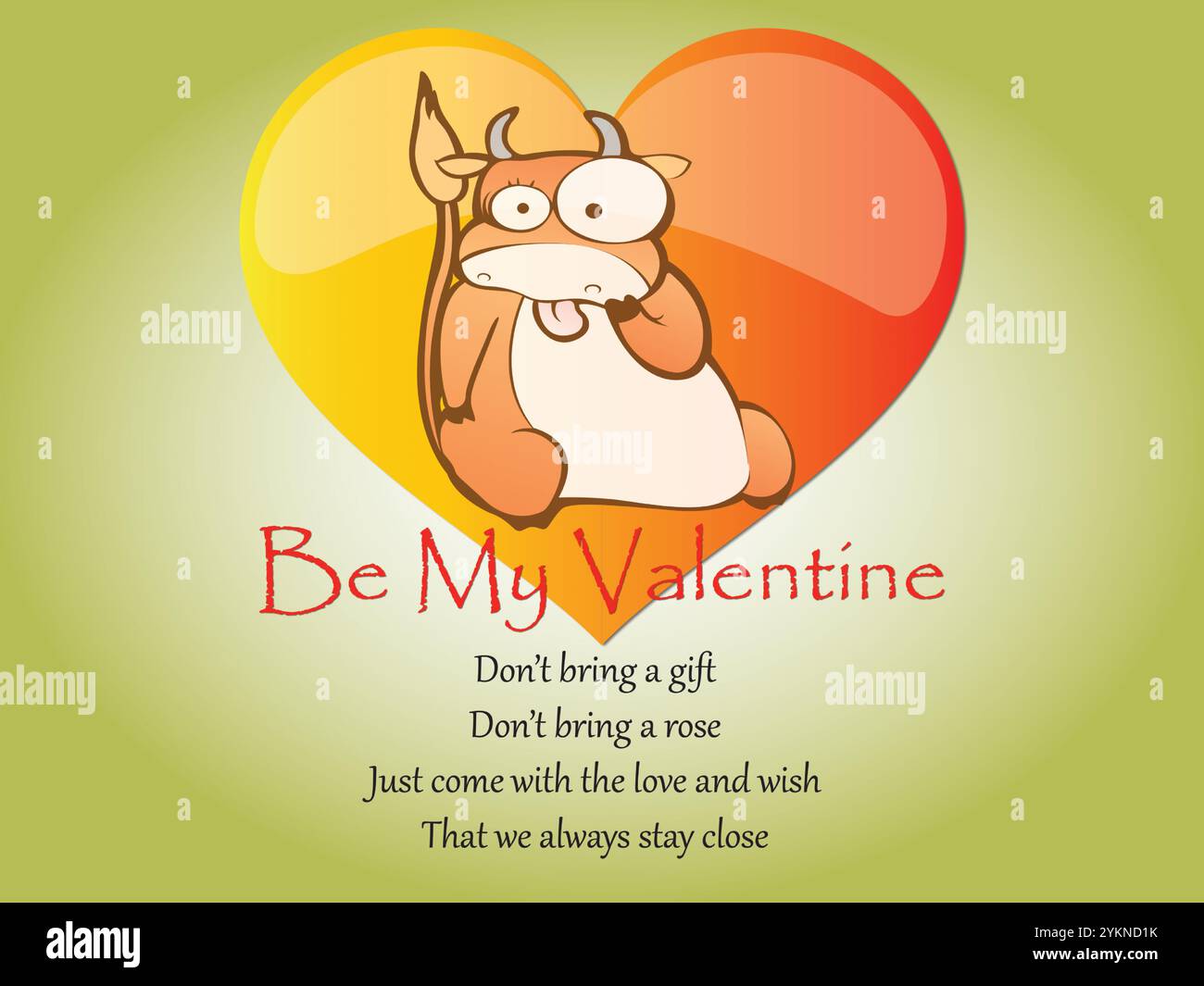 Cow is sitting in a heart. Be my Valentine. The cow is wearing a red ...
