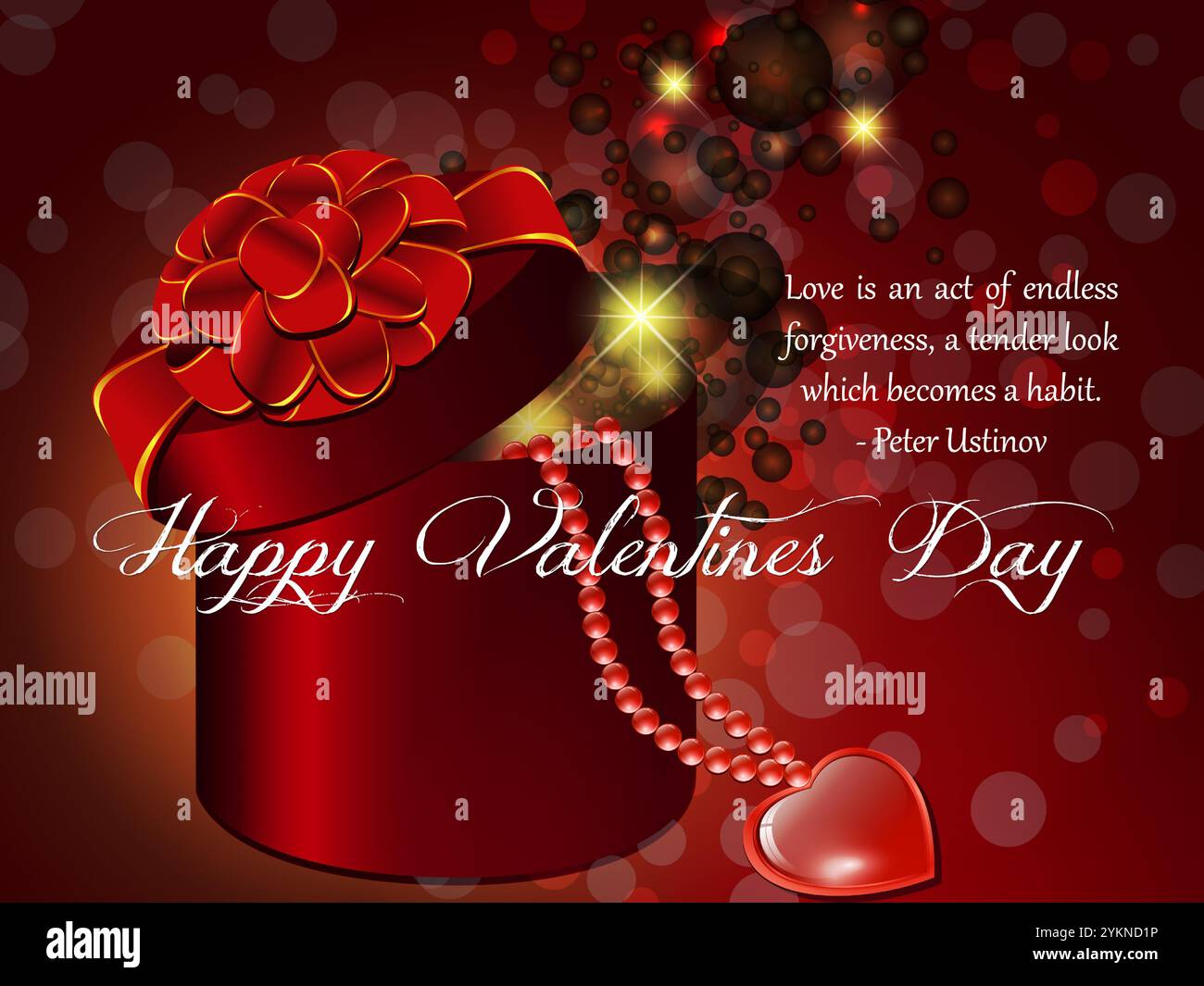 Red box with a red ribbon and a heart inside. The box is open and the ...