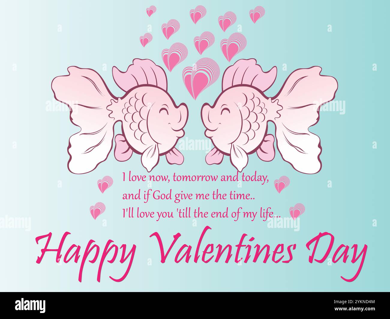 Two fish with hearts on their faces. Happy valentines day. The fish are ...