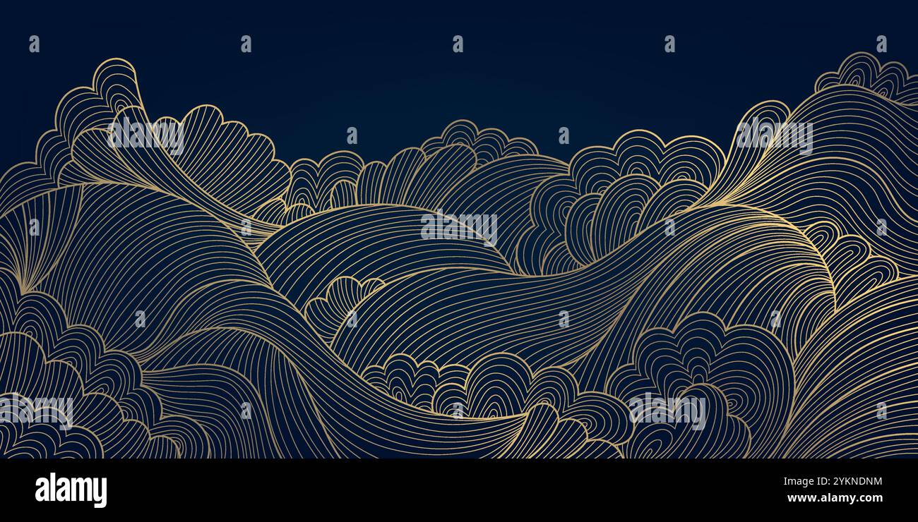 Vector wave line illustration, sea water pattern, curve graphic design ...