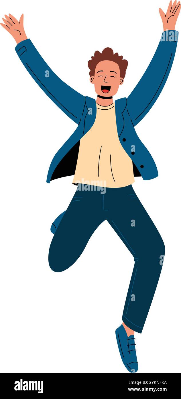 Happy man jumping with joy, celebrating success and good vibes Stock ...