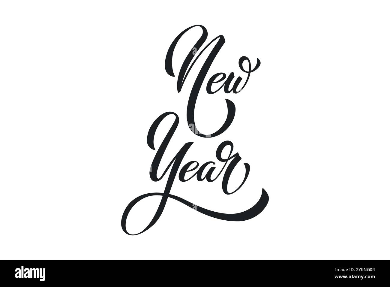 Happy New Year hand lettering calligraphy. Vector holiday illustration element. Typographic ...