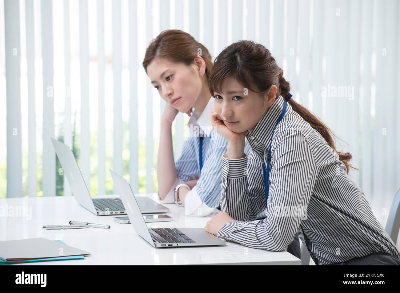 Two office workers at a desk at a computer with cheekbones Stock Photo ...