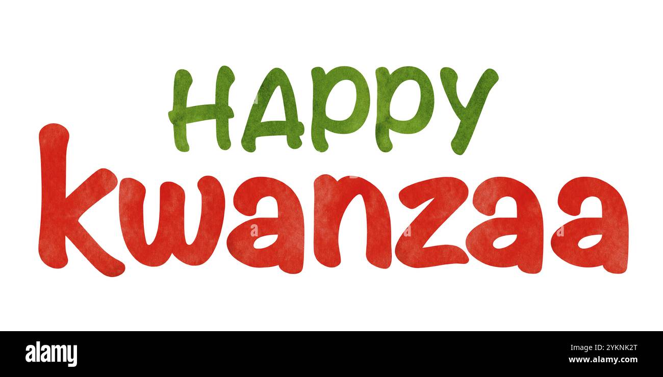 Happy Kwanzaa red and green sign of watercolor textured letters. Hand ...